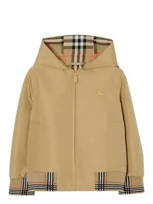 Burberry Check Trim Hooded Jacket - Sand Beige