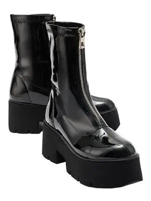 PROLOGUE SHOES Ovil Platform Zip Boot - Black Patent