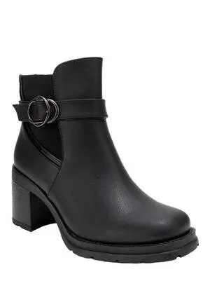 PROLOGUE SHOES Buckle Block Heel Boots Black