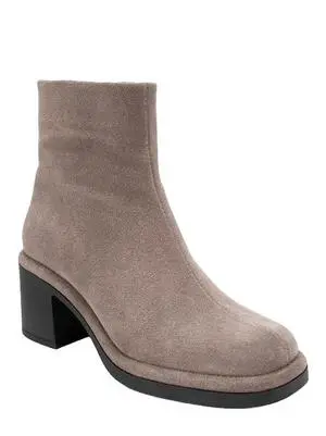 FOREVER & ALWAYS SHOES Junae Leather Block Heel Boot Taupe Suede