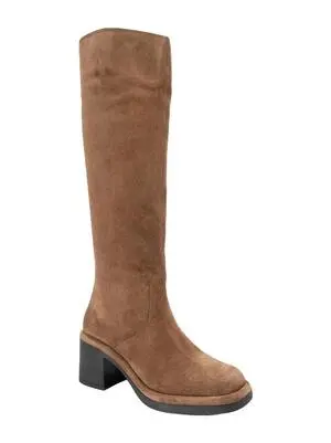 FOREVER & ALWAYS SHOES Leather Knee High Boots Cognac Suede
