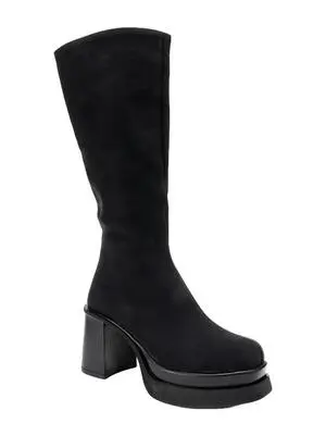 PROLOGUE SHOES Carm Nubuck Platform Mid-calf Boots - Black Nubuck