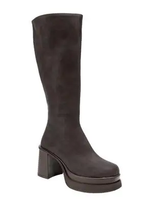 PROLOGUE SHOES Carm Nubuck Platform Mid-calf Boots - Brown Nubuck