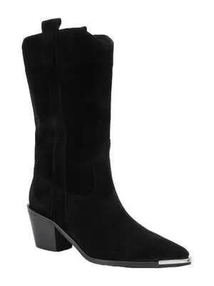 FOREVER & ALWAYS SHOES Leather Western Boots Black Suede