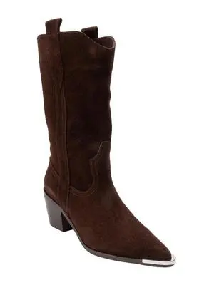 FOREVER & ALWAYS SHOES Leather Western Boots Brown Suede