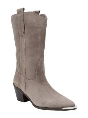 FOREVER & ALWAYS SHOES Leather Western Boots Taupe Suede