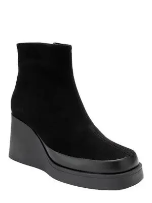 FOREVER & ALWAYS SHOES Livia Leather Wedge Ankle Boots Black
