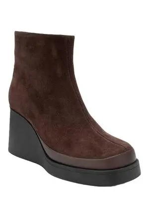 FOREVER & ALWAYS SHOES Livia Leather Wedge Ankle Boots - Brown Suede