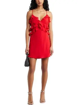 Bp. Ruffle Chiffon Mini Cocktail Dress - Red Salsa