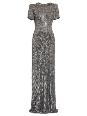 Jenny Packham Sequin-embellished Gown - Shadow Grey