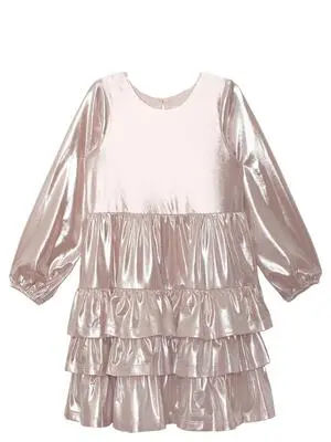 ISOBELLA & CHLOE Metallic Long Sleeve Ruffle Dress - Pink