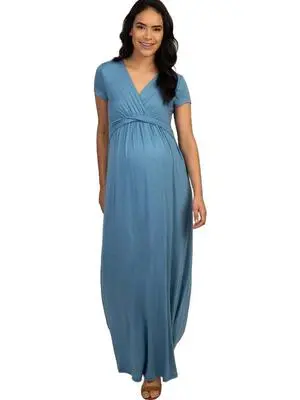 PINKBLUSH Draped Nursing Maxi Dress - Blue