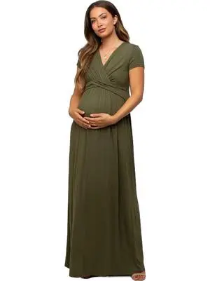 PINKBLUSH Draped Nursing Maxi Dress - Forest Green