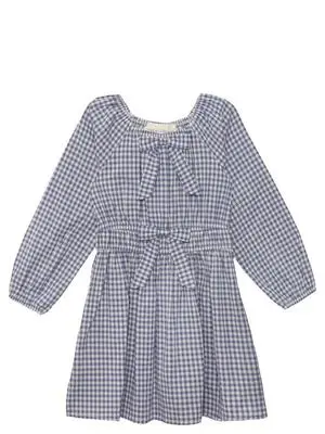 MABEL + HONEY Checkered Dress With Bow Detail - Blue