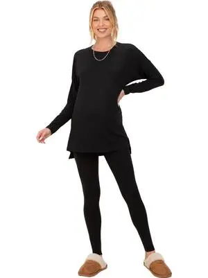 PINKBLUSH Brushed Knit Oversized Top And Legging Set - Black