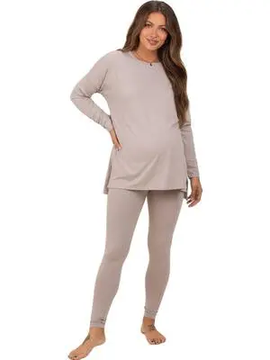 PINKBLUSH Brushed Knit Oversized Top And Legging Set - Taupe