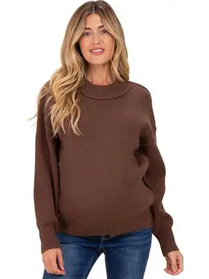 PINKBLUSH Wide Neck Drop Shoulder Sweater - Brown