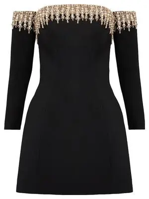 Jenny Packham Love Bubble Off-shoulder Mini Dress - Liquorice
