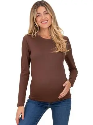 PINKBLUSH Long Sleeve Maternity Top - Taupe