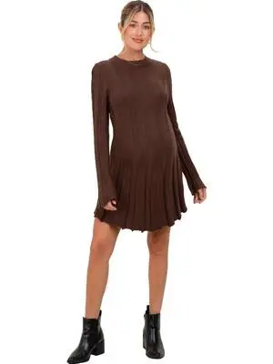 PINKBLUSH Ribbed Mini Sweater Dress - Brown