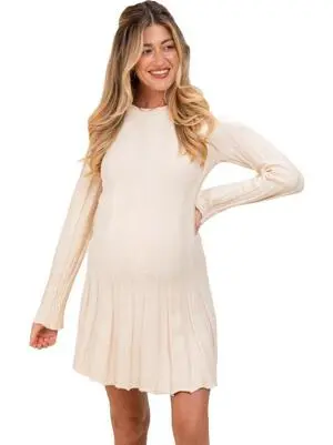 PINKBLUSH Ribbed Mini Sweater Dress - Cream
