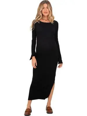PINKBLUSH Long Sleeve Maternity Maxi Dress - Black