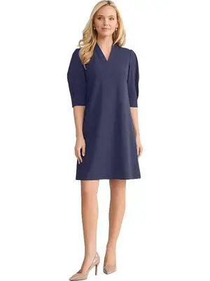 Ming Wang A-line Stretch Deco Crepe Knee-length Dress - Indigo