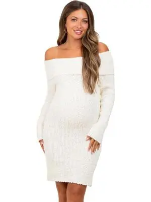 PINKBLUSH Off The Shoulder Knit Maternity Mini Dress - Ivory