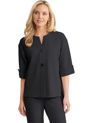 Ming Wang Heritage Tonal Stretch Deco Crepe Jacket - Black