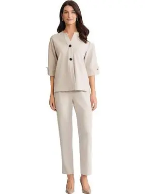 Ming Wang Heritage Tonal Stretch Deco Crepe Jacket - Limestone