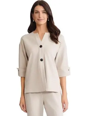 Ming Wang Heritage Tonal Stretch Deco Crepe Jacket - Limestone