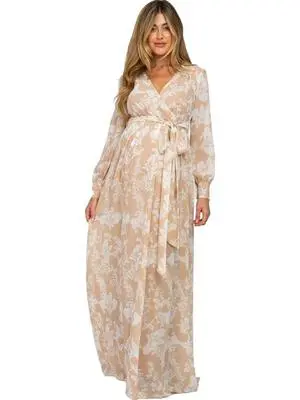 PINKBLUSH Floral Chiffon Maxi Dress - Taupe