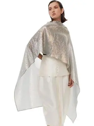 ALAS Metallic Silk-blend Cape With Fringe - Metalic