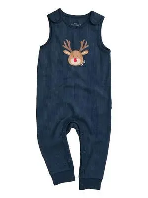 MORI Ribbed Reindeer Romper - Navy & Reindeer