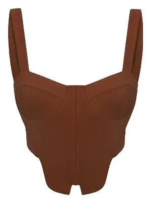 PCFG Cotton Woven Corset Top - Brown