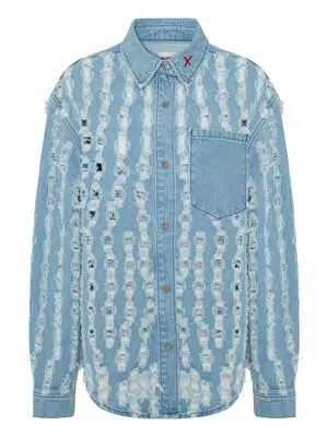 PCFG Oversized Perforated Denim Shirt - Blue