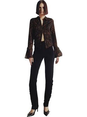 PCFG Fitted V-neck Slit Waist Shirt - Leopard