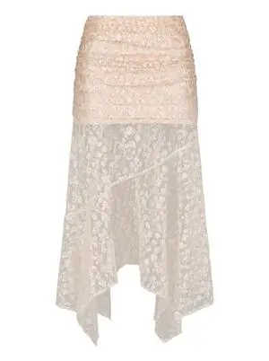 SAEMDI Metallic Lace Asymmetric Skirt - Metallic Beige