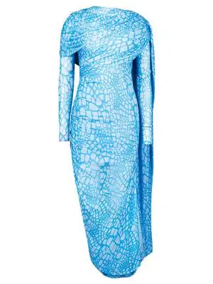 SAEMDI Reptile Printed Cape Dress - Blue/white Reptile