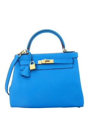 HERMES Kelly Handbag Evercolor 28 With Gold Hardware - Bleu Zanzibar
