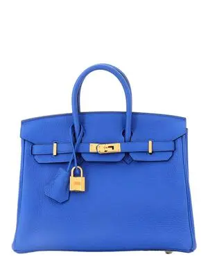 HERMES Birkin 25 Handbag Blue Togo Leather With Gold Hardware