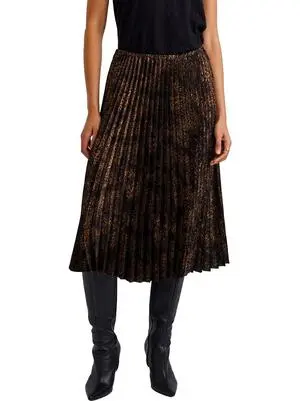 Bella Dahl Metallic Leopard Print Pleated Skirt - Micro Leopard