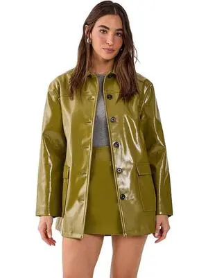 Nasty Gal Vinyl Longline Jacket - Olive