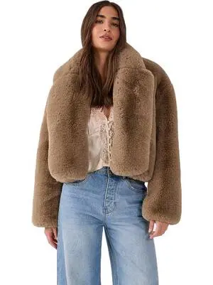 Nasty Gal Cropped Collar Faux Fur Jacket - Mink