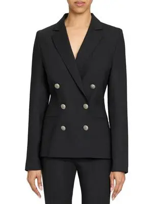Santorelli Quinn Double Breasted Jacket In Virgin Wool Stretch - Black
