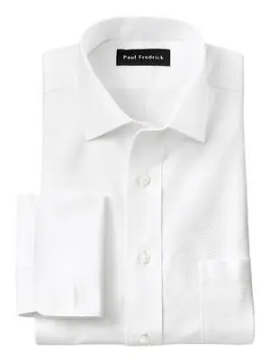PAUL FREDRICK Non-iron Cotton Twill Spread Collar French Cuff Dress Shirt - White