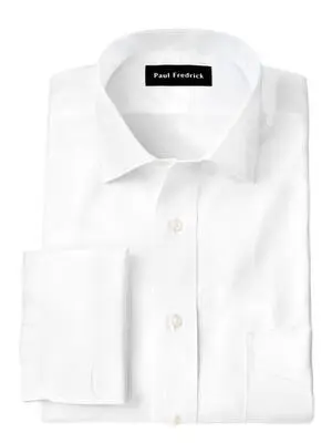 PAUL FREDRICK Non-iron Cotton Pinpoint Solid Spread Collar French Cuff Dress Shirt - White