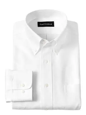 PAUL FREDRICK Non-iron Cotton Twill Button Down Collar Dress Shirt - White