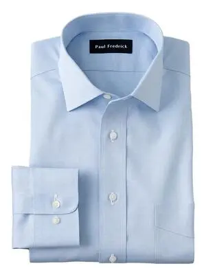PAUL FREDRICK Non-iron Cotton Pinpoint Solid Spread Collar Dress Shirt - Blue