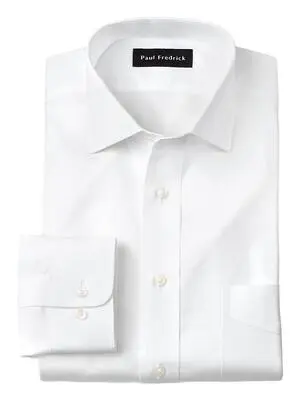 PAUL FREDRICK Non-iron Cotton Pinpoint Solid Spread Collar Dress Shirt - White